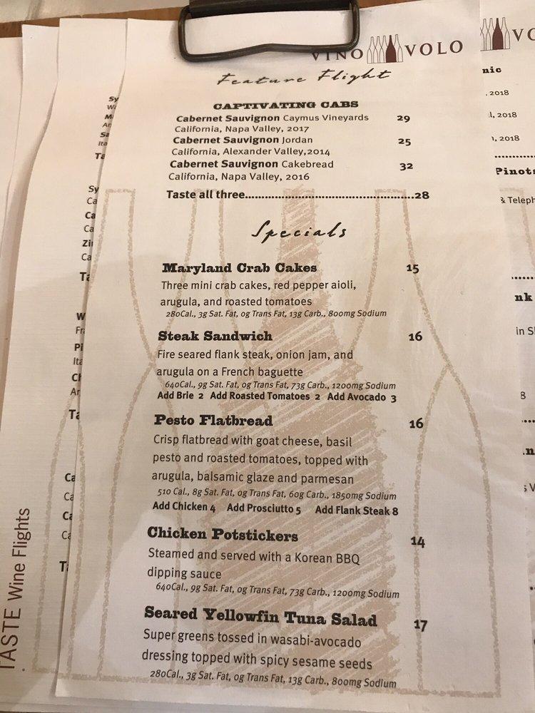 Menu at Vino Volo pub & bar, Dulles, Dulles International Airport
