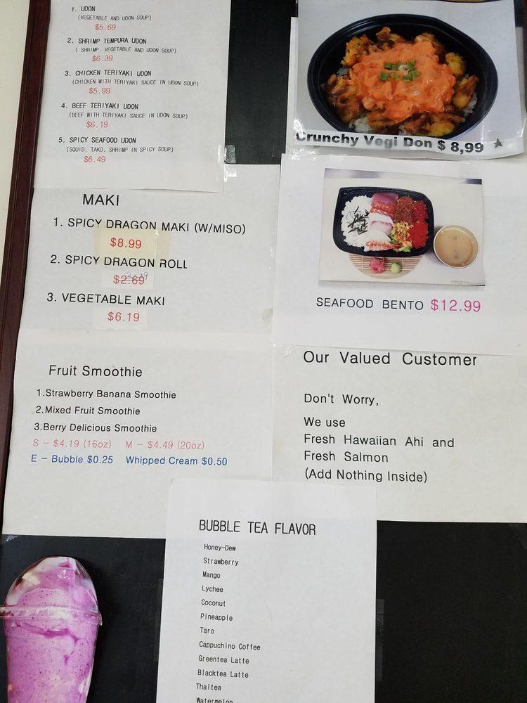 Menu at Aloha Sushi restaurant, Honolulu, Pensacola St
