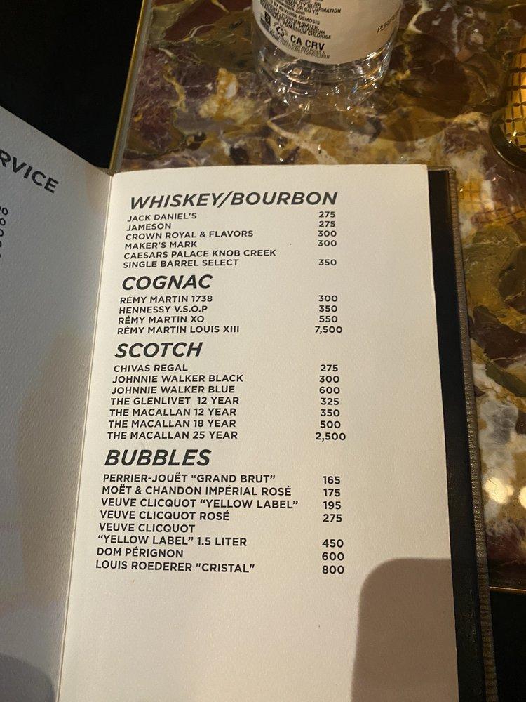 Menu at Alto Bar, Las Vegas, S Las Vegas Blvd