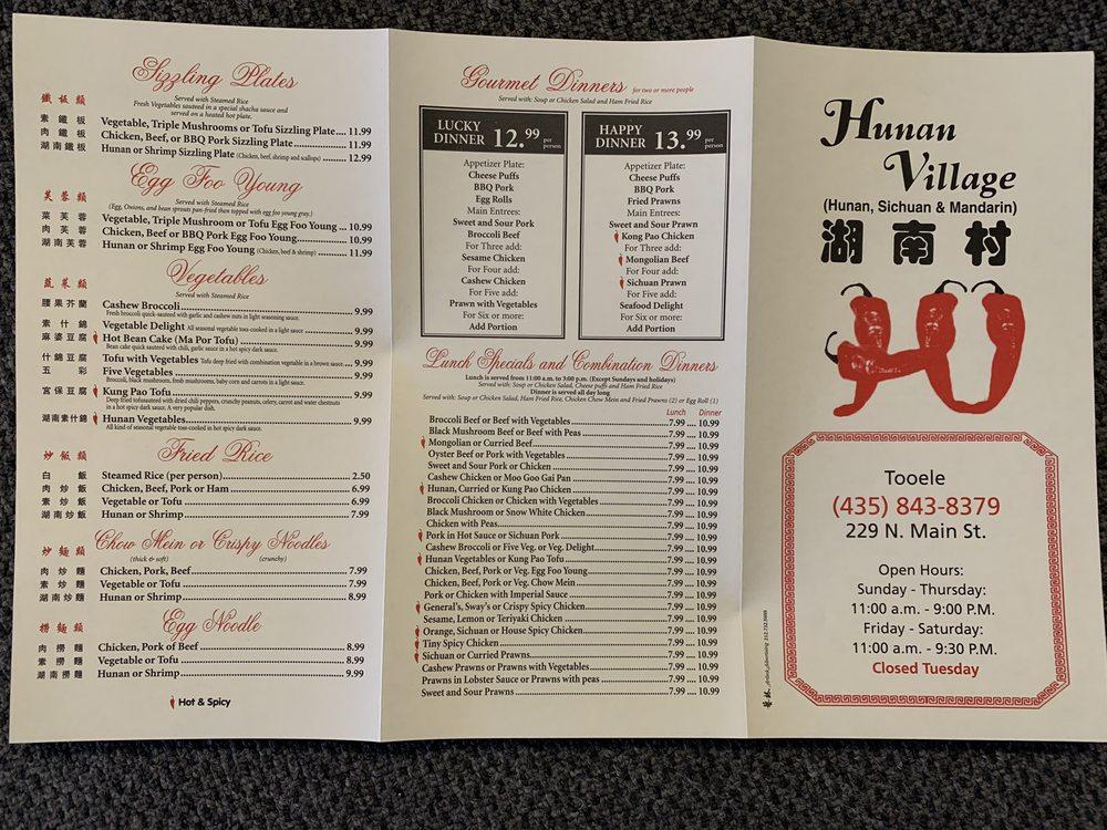 Menu at Hunan Village restaurant, Tooele