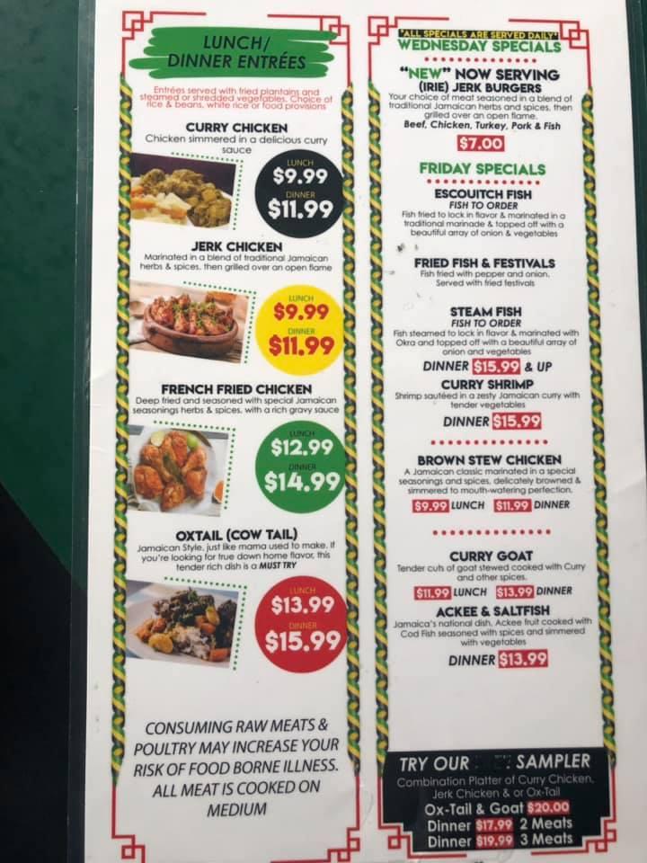 Menu at Irie Palace Authentic Jamaican Restaurant, Milwaukee, N ...