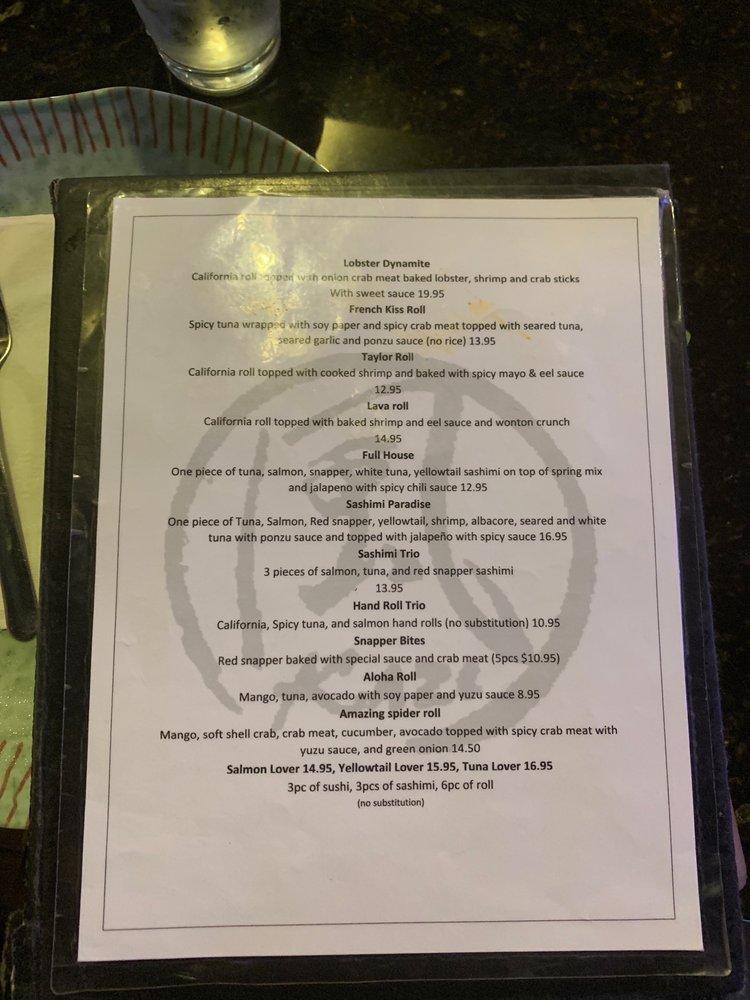 Menu at Kaze Sushi & Hibachi restaurant, Mesquite