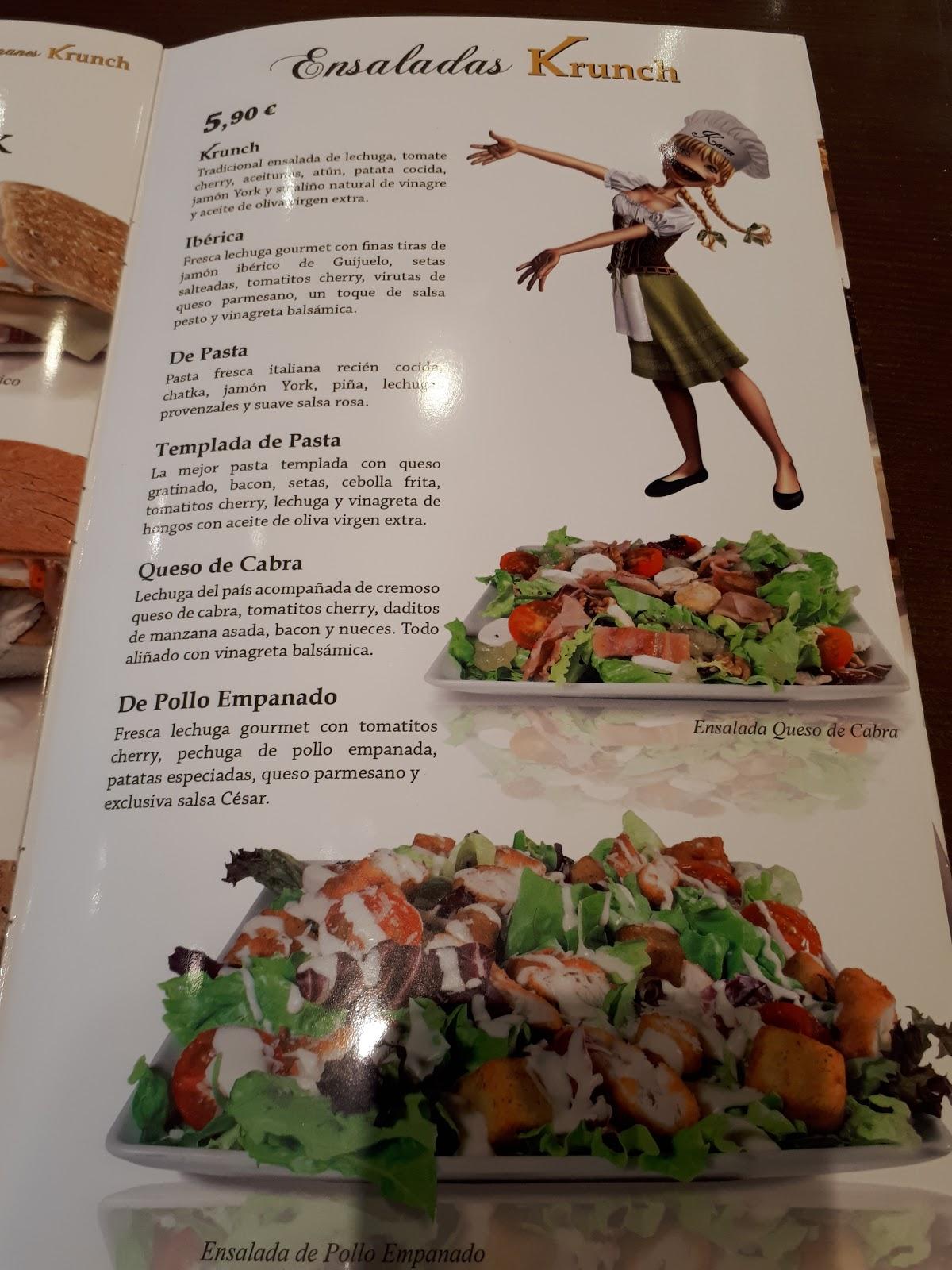 Menu at Krunch restaurant, Bilbao, Urkixo Zumarkalea