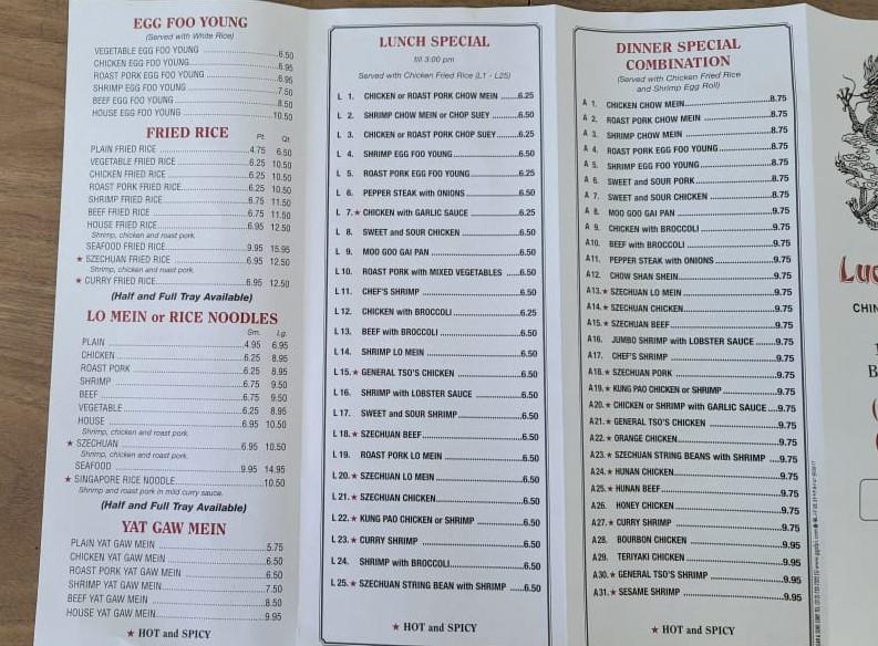 Menu at Lucky Dragon restaurant, Essex, Eastern Blvd