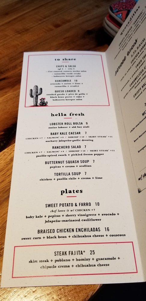 Menu at Nada restaurant, North Bethesda