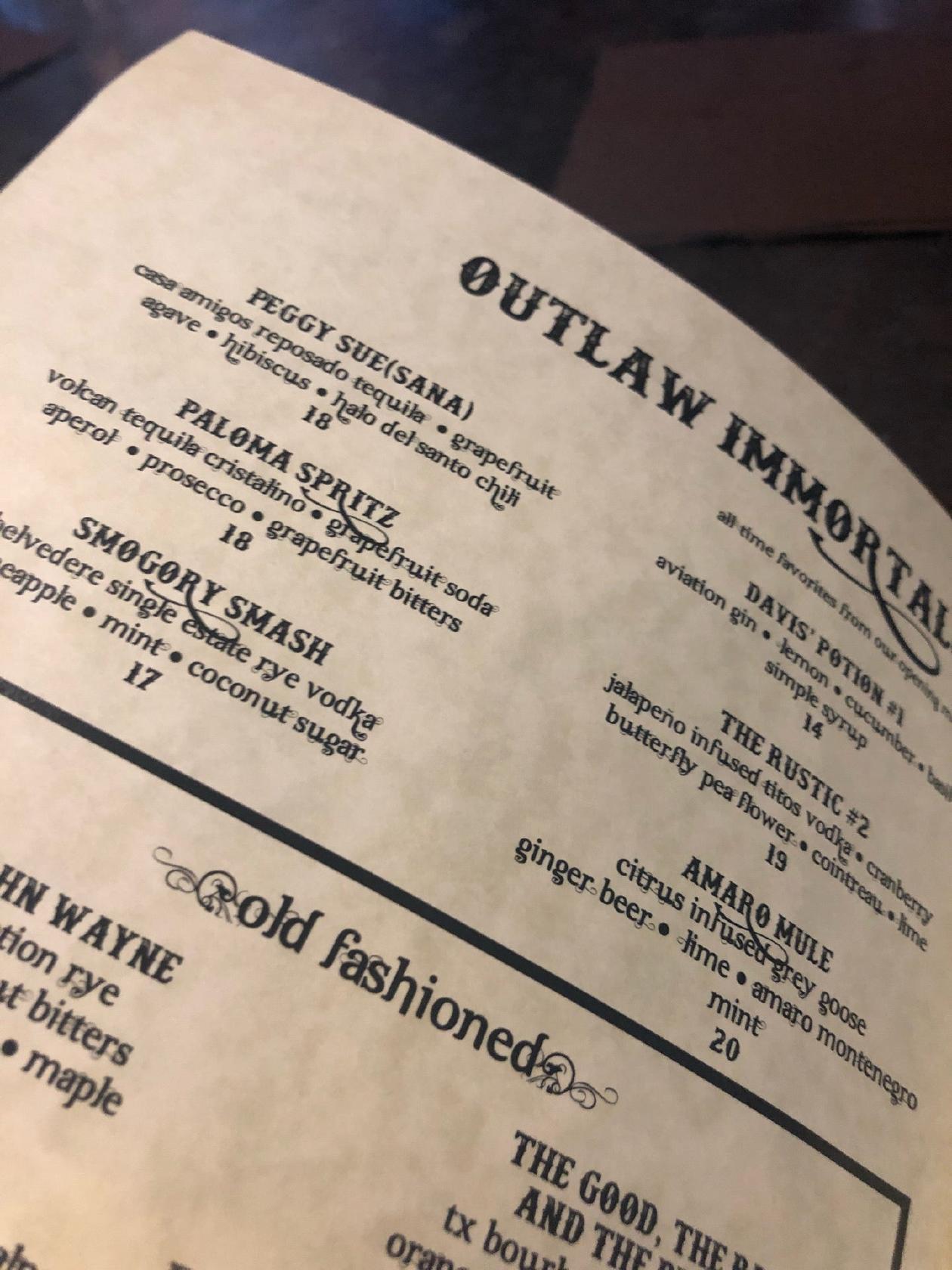 Menu at OUTLAW Taproom pub & bar, Irving