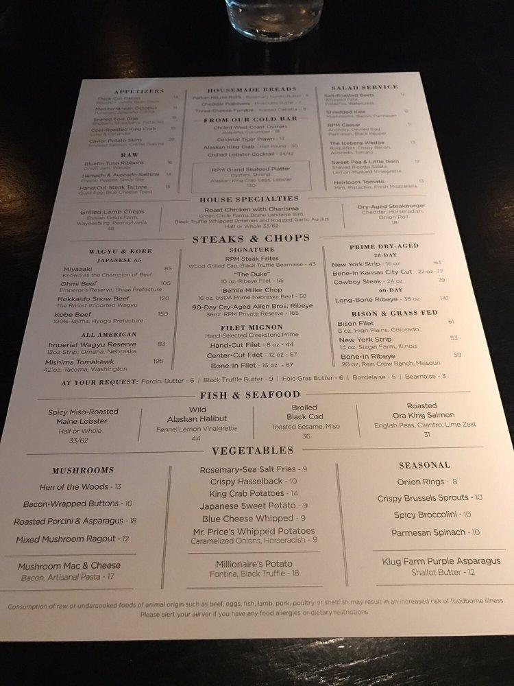 Menu at RPM Steak pub & bar, Chicago