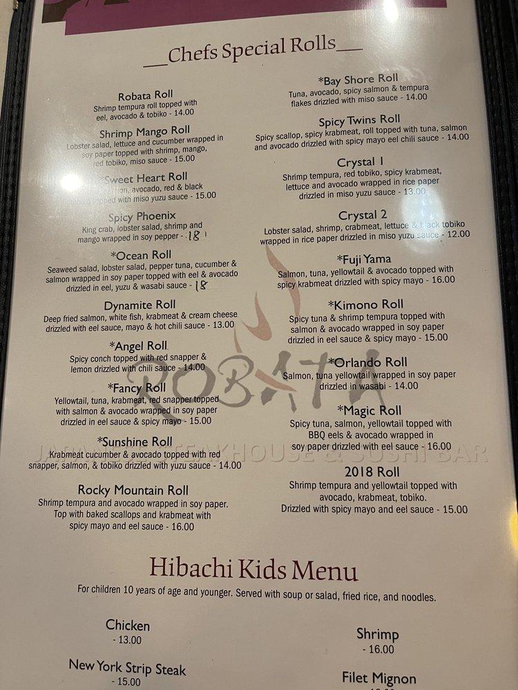 Menu at Robata Japanese Steak House restaurant, Clermont