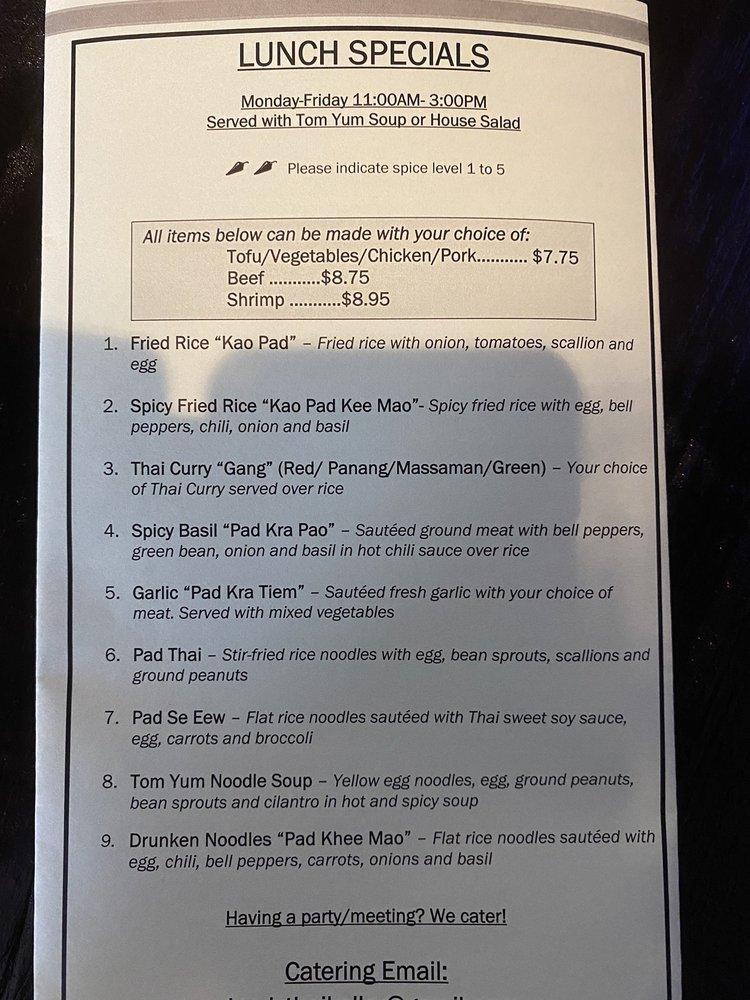 Menu at Simply Thai restaurant, Keller