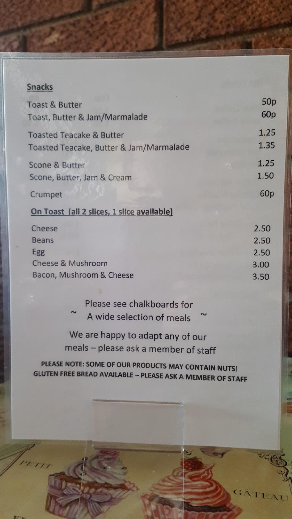 Menu at The Cottage cafe, Sutton-in-Ashfield