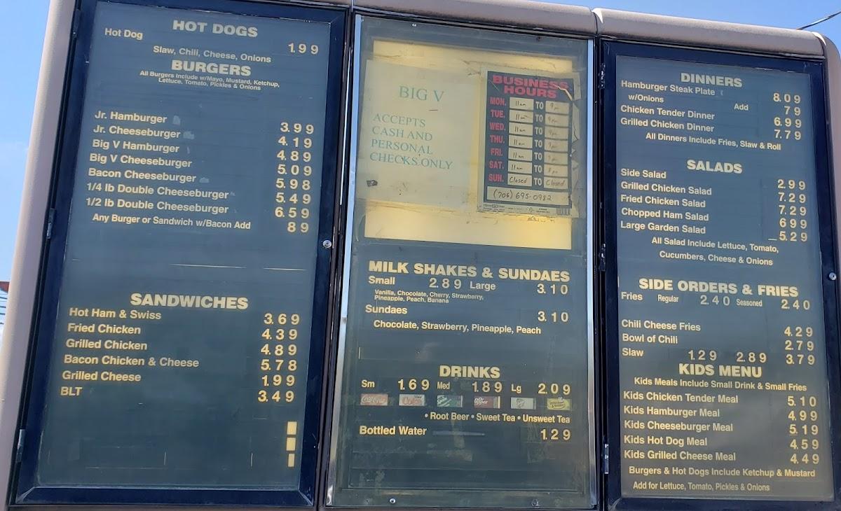 Menu at Big V restaurant, Chatsworth