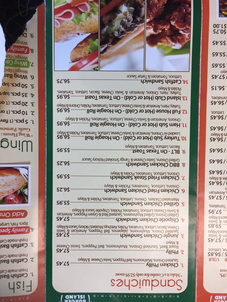 Menu at Burger Island restaurant, Garland, W Buckingham Rd