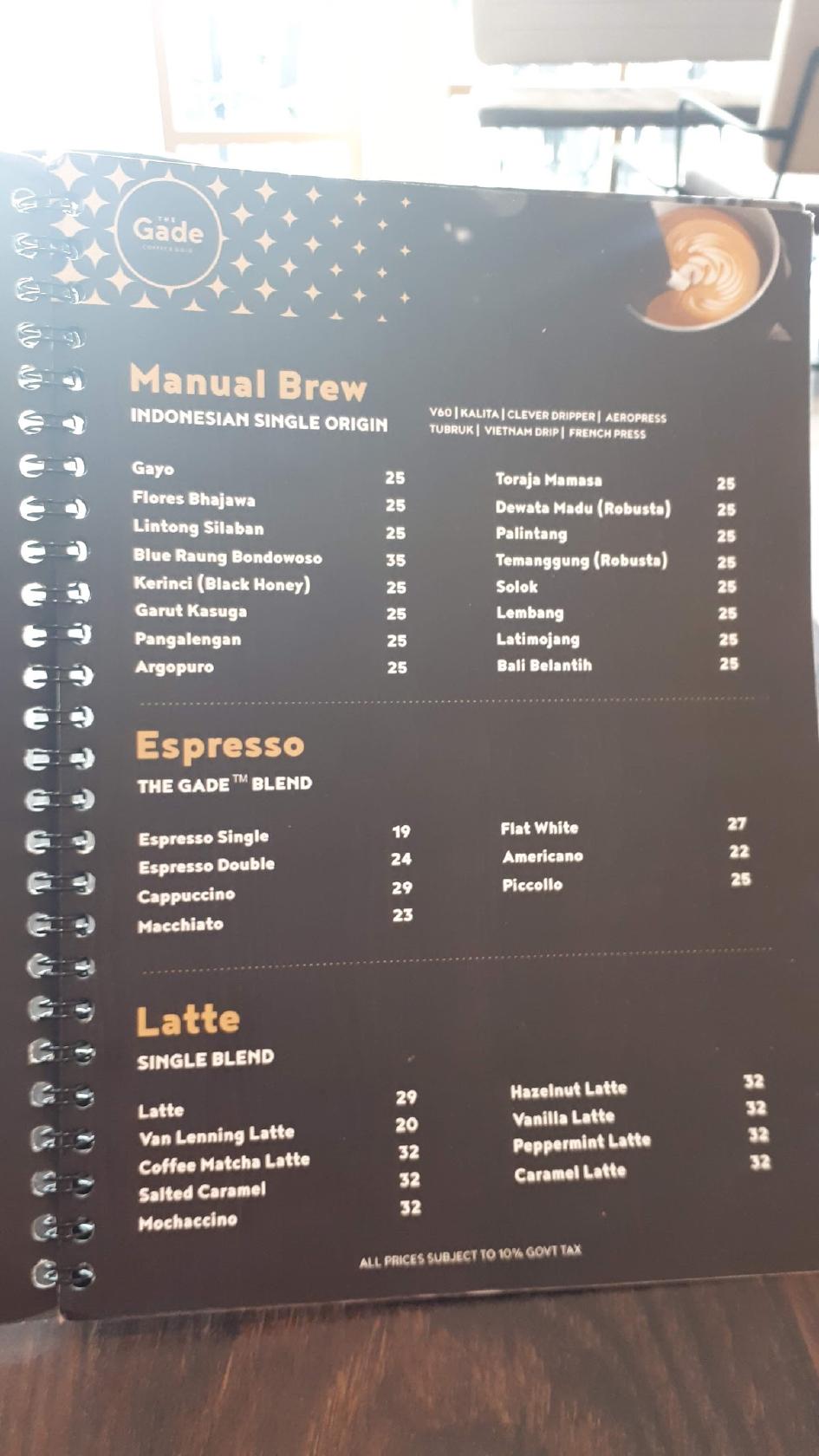 Menu at The gade coffee & gold cafe, Teluk Ambon
