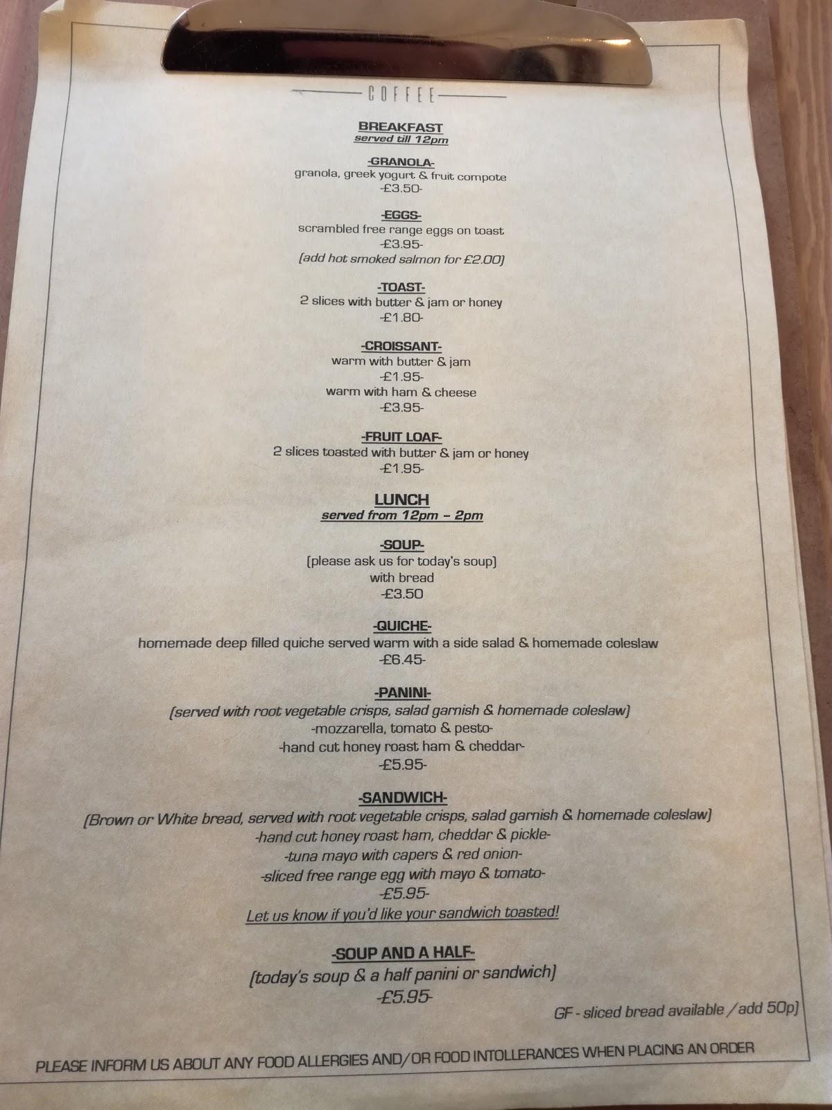 Menu at Batchen Street Coffee cafe, Elgin
