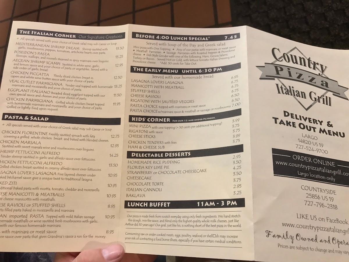 Menu at Country Pizza Italian Grill pizzeria, Clearwater, 14820 US Hwy 19 N