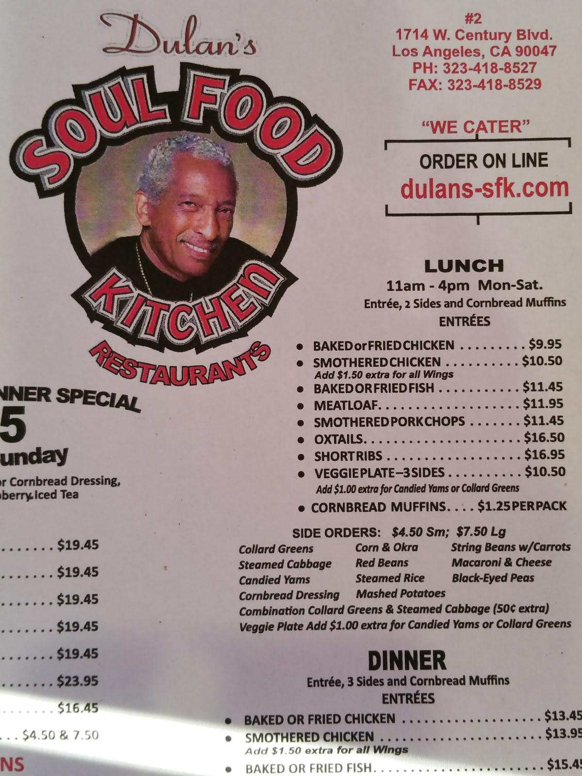 Menu at Dulan's restaurant, Los Angeles