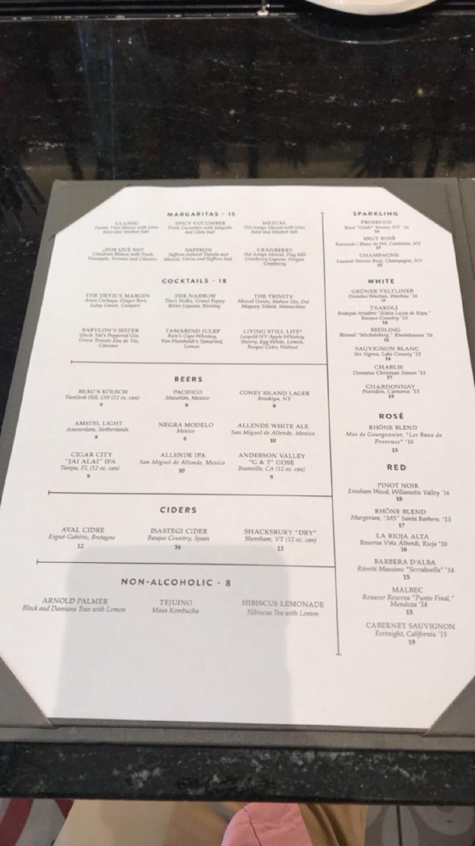 Menu at Empellon pub & bar, West New York