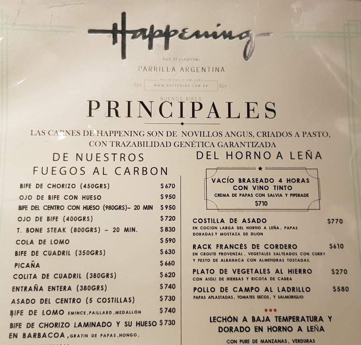 Carta del restaurante Happening Puerto Madero, Buenos Aires, Av. Alicia ...