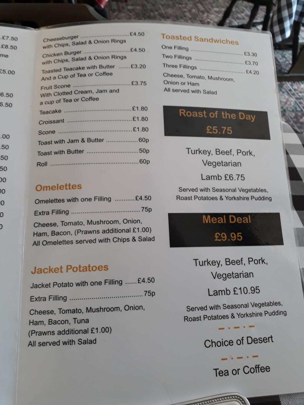 Menu at Howards Cafe, Lowestoft