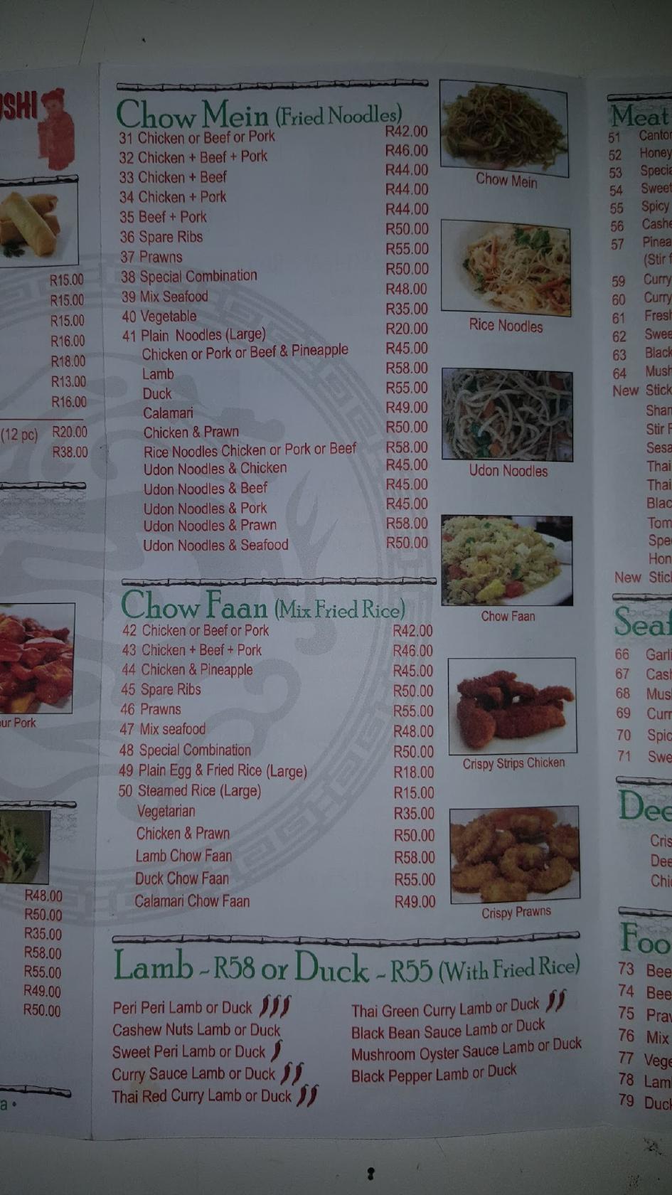 Menu at Kim Bo and Sushi waverley restaurant, Pretoria