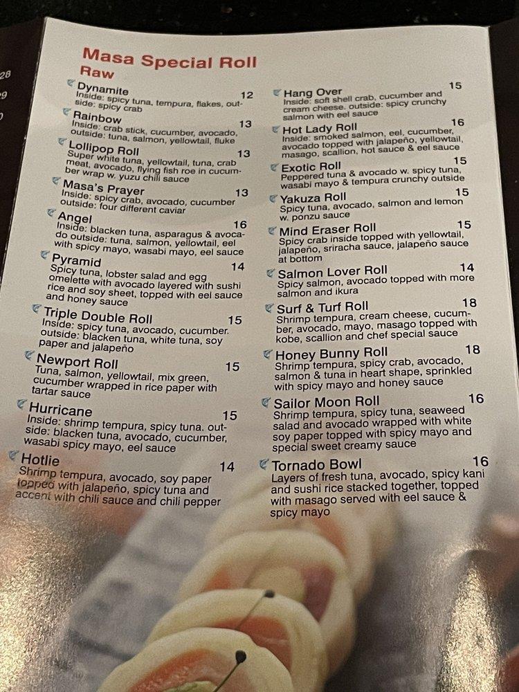 Menu at Masa Hibachi Sushi & Bar, Wyomissing