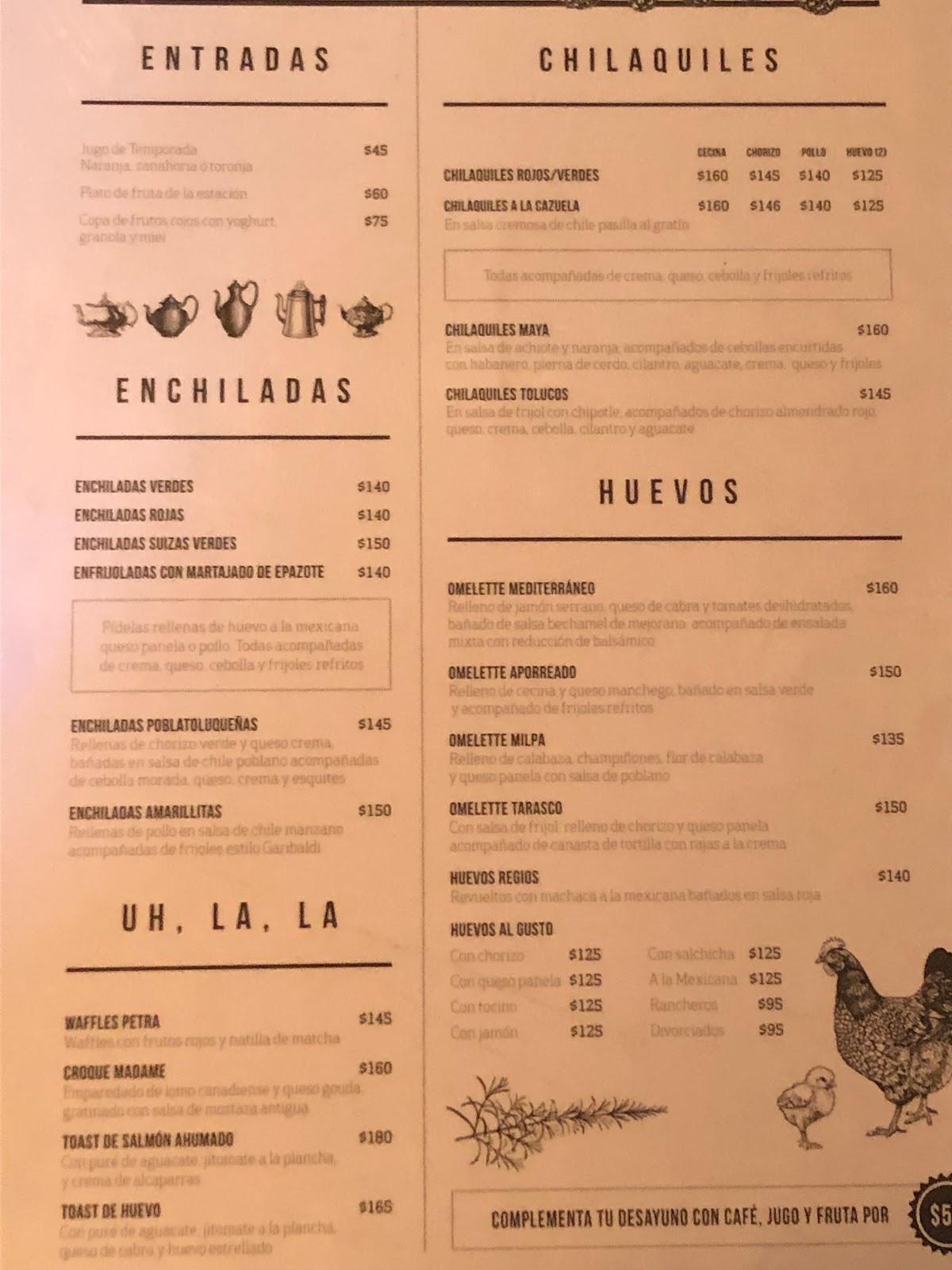 Carta del restaurante Petra Fonda, Toluca del Lerdo