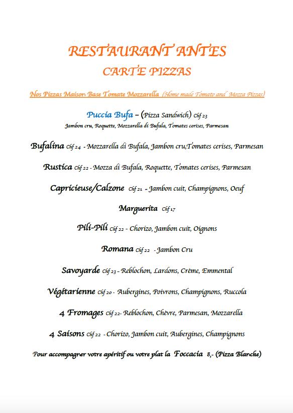 Menu at Restaurant ANTES, Plan-les-Ouates, Chem. du Pont-du-Centenaire 109