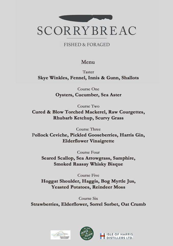 Menu at Scorrybreac Restaurant, Portree
