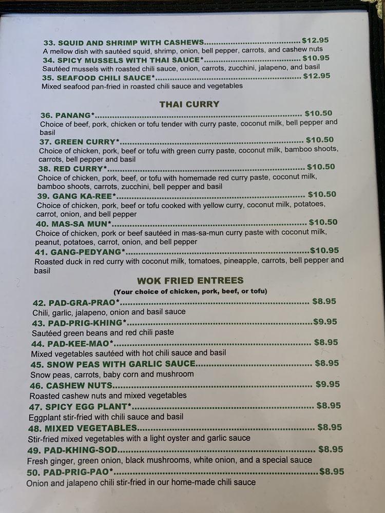 Menu at Siamese Kitchen restaurant, Glendale