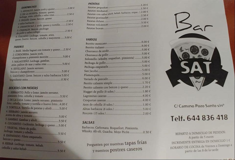 Menu at Tabu pub & bar, Fuentes de Andalucía