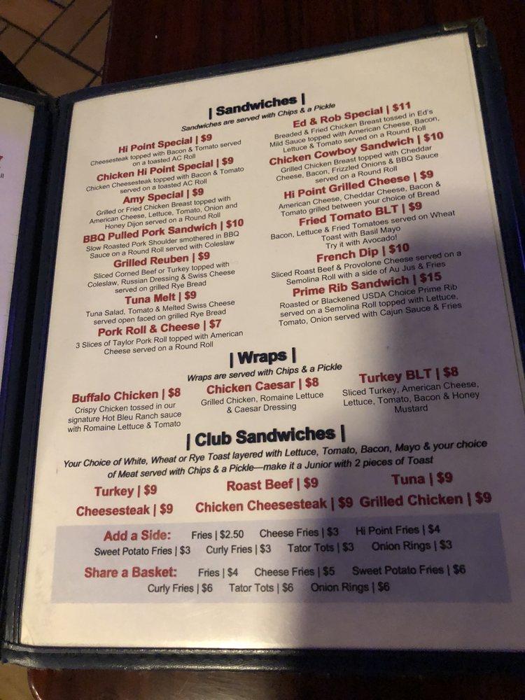 Menu at Reddog's Hi Point Pub, Absecon