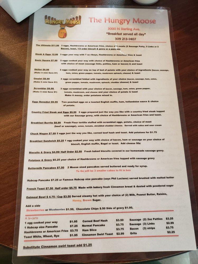 Menu at The Hungry Moose & Drunken Moose Lounge restaurant, Peoria, N ...