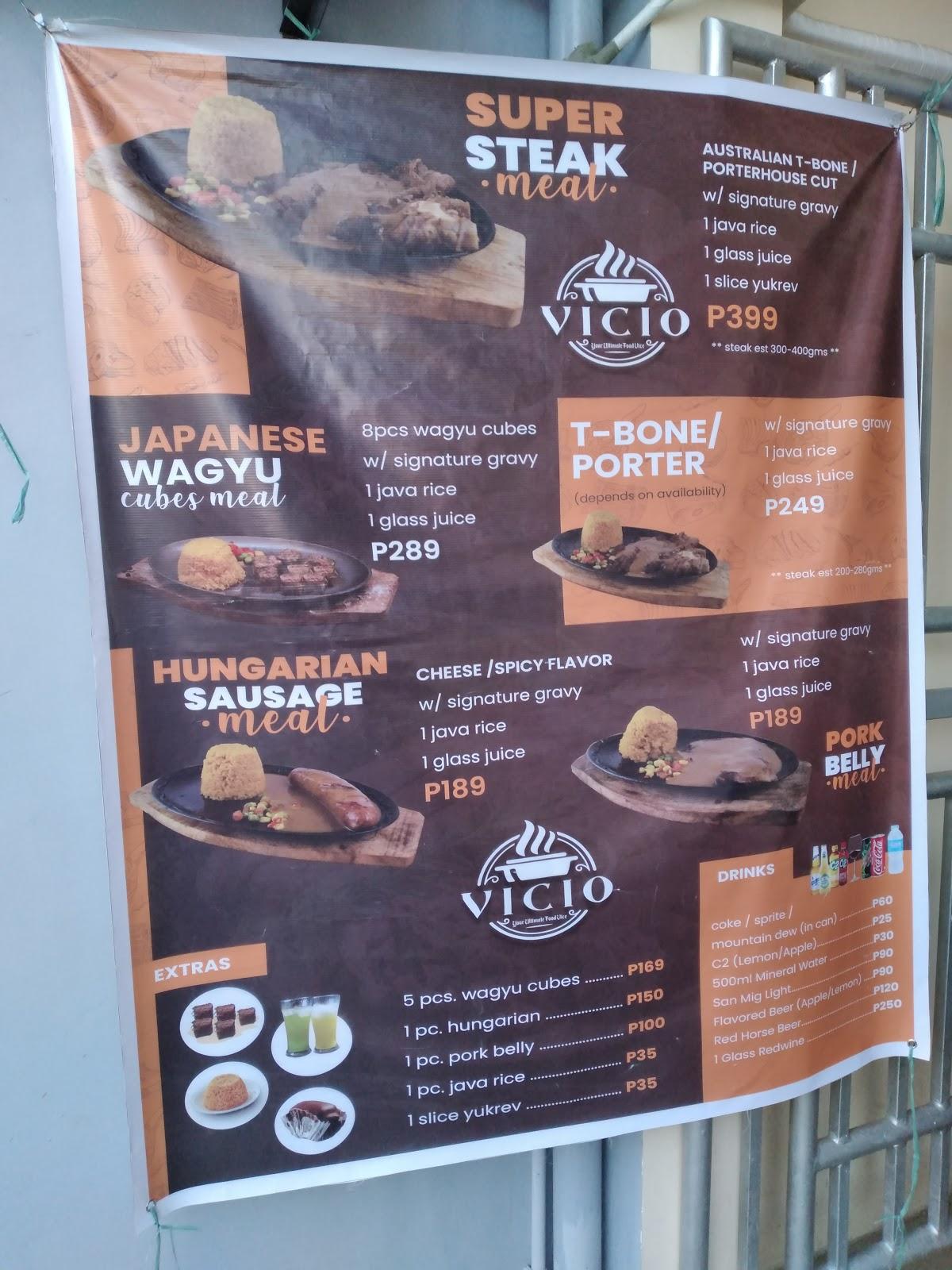 Menu at Vicio restaurant, Cebu City, 28 M. Veloso St