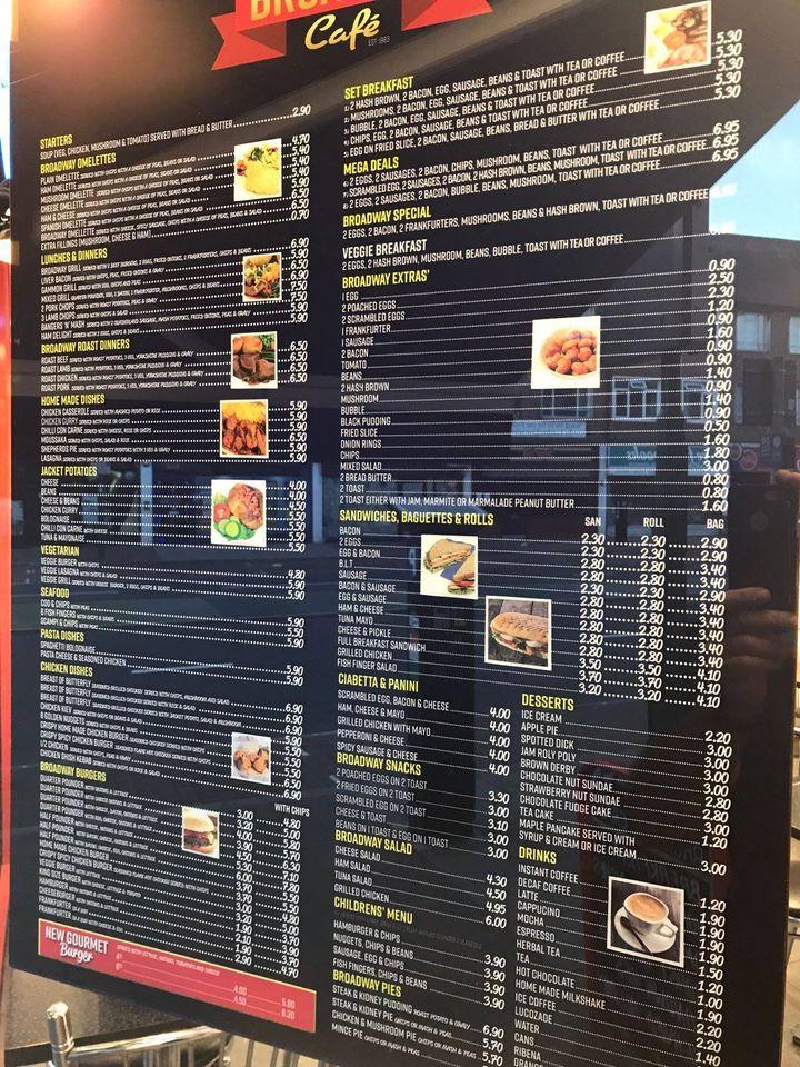 Carta de Broadway Cafe, Surbiton, 66 Tolworth Broadway
