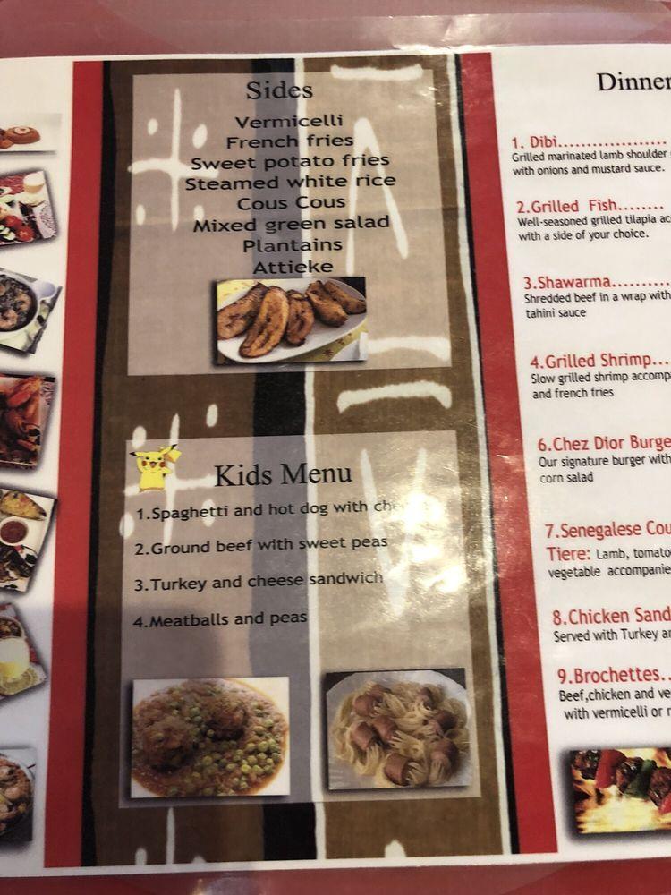 Menu at Chez Dior restaurant, Hyattsville