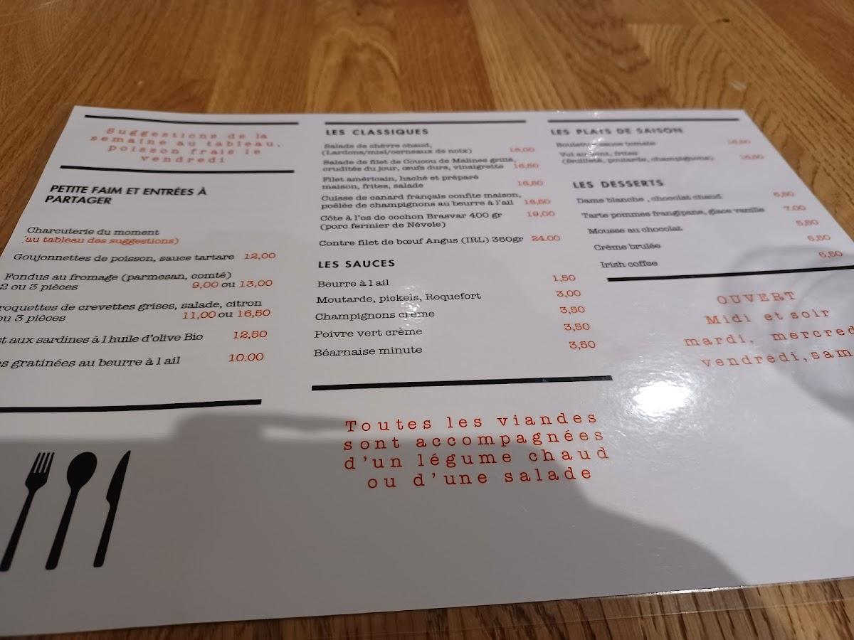 Menu au Chez Vincent, Soignies