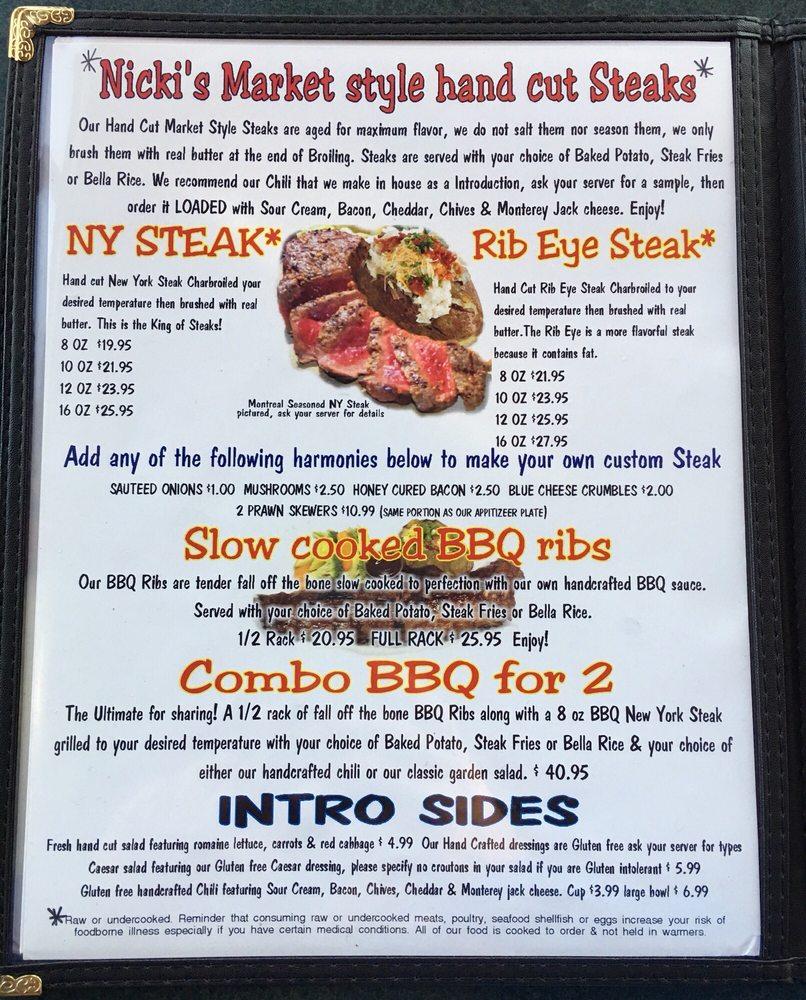 Menu at Nicki's Bella Marina restaurant, Bellingham