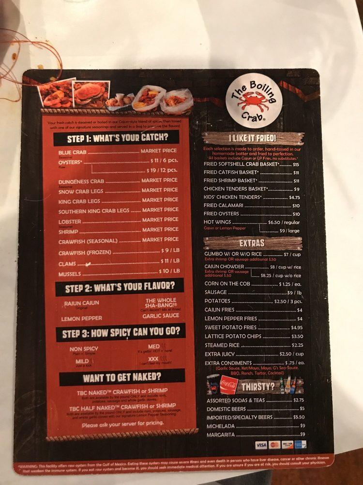 Menu at The Boiling Crab restaurant, Burbank