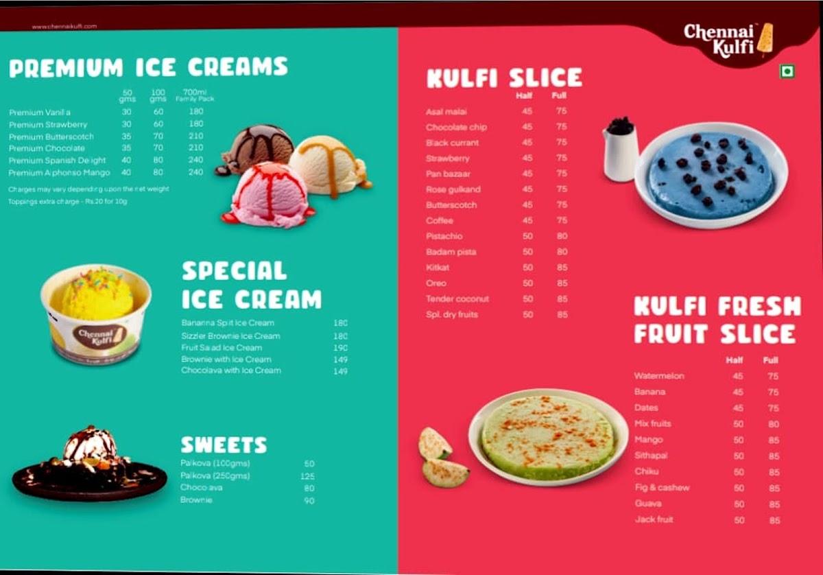 Menu at Chennai kulfi Maraimalai nagar, Maraimalai Nagar