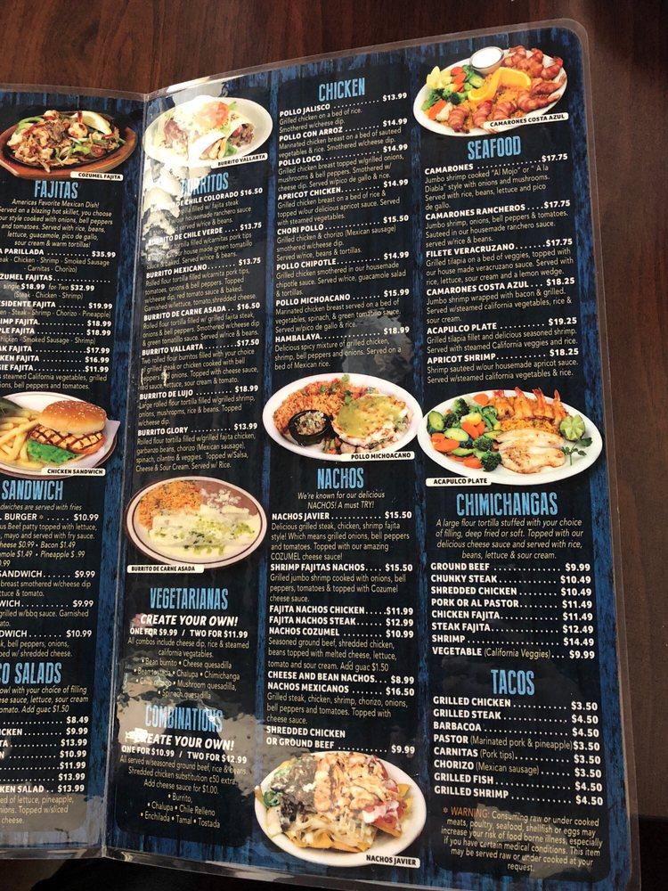 Menu at Cozumel Mexican Cuisine restaurant, Kennewick