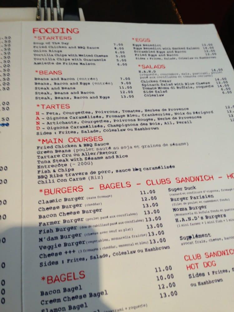 Menu at H.A.N.D Have A Nice Day restaurant, Paris, 39 Rue de Richelieu
