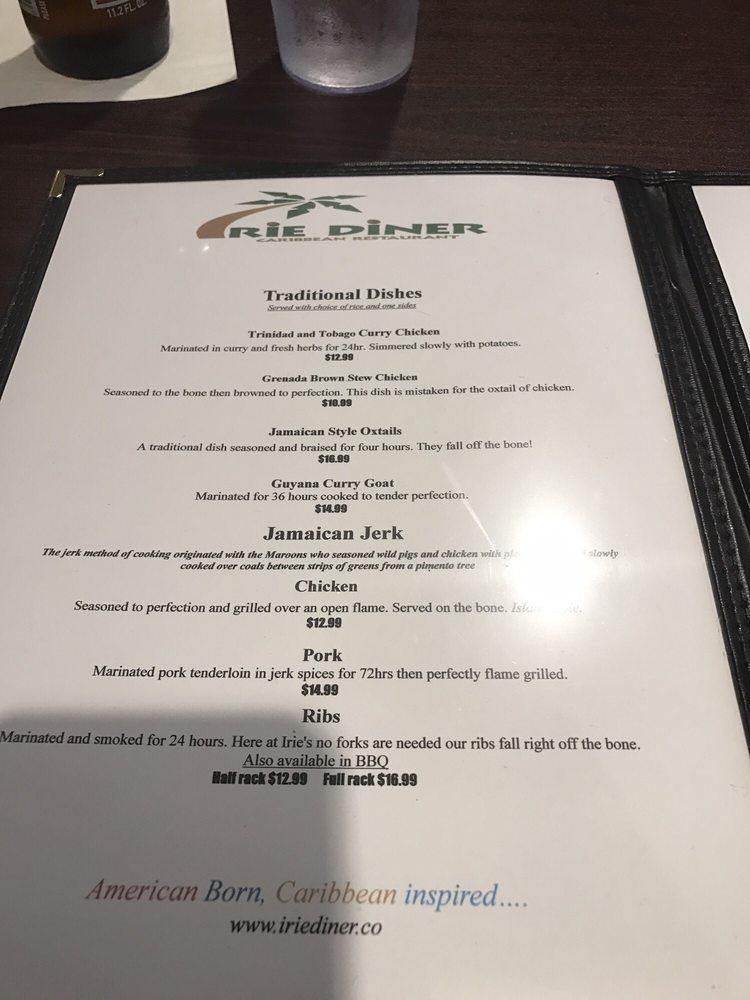 Menu at Irie Diner Caribbean Restaurant, Orange Park