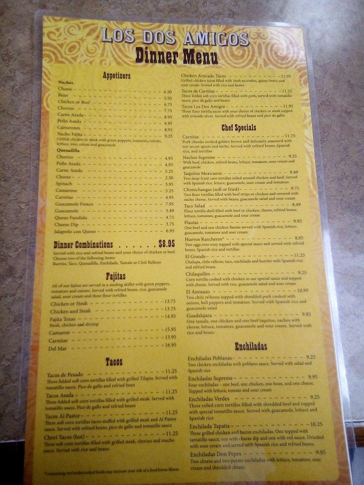 Menu at Los Dos Amigos Mexican Restaurant, Bowling Green