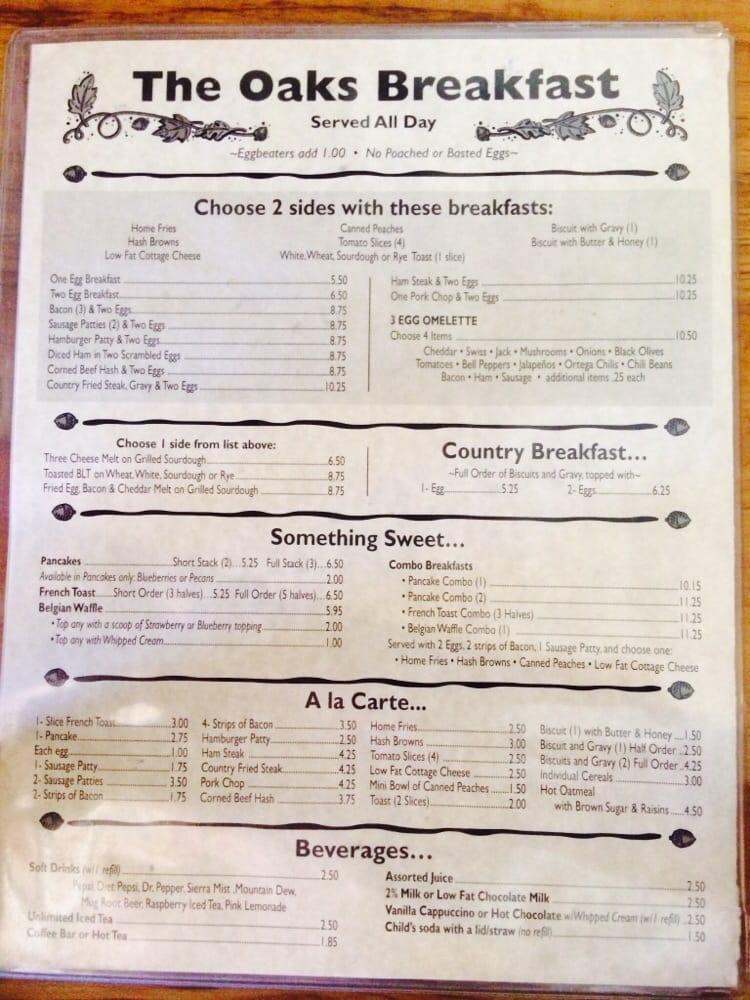 Carta de The Oaks Restaurant, Angelus Oaks, CA-38