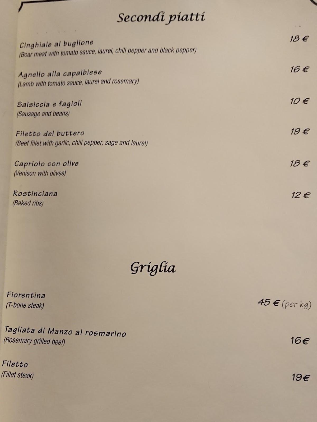 Carta del restaurante Trattoria Antica Maremma, Ferrara