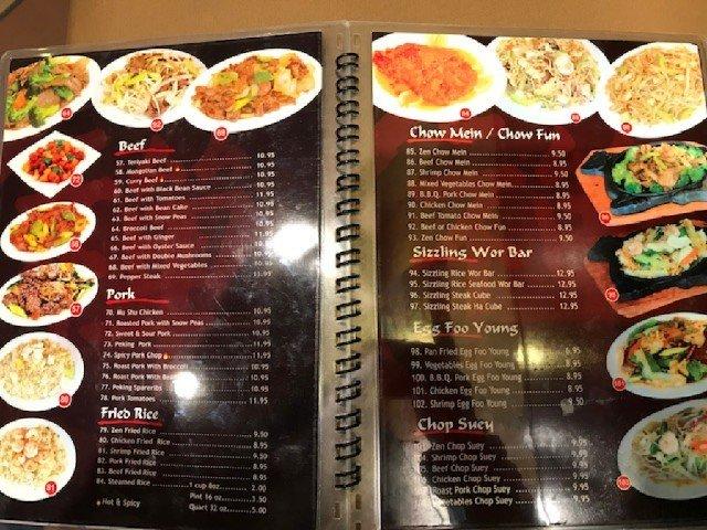 Menu at Zen Asian Diner restaurant, Visalia