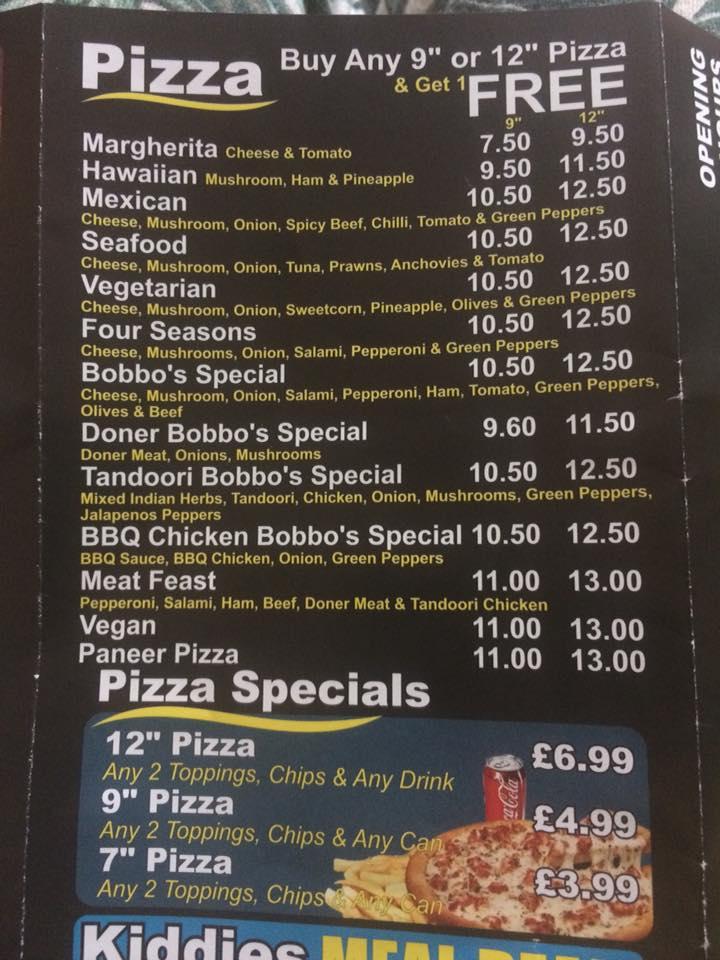 Menu at Bobbos Fish Bar, Sileby