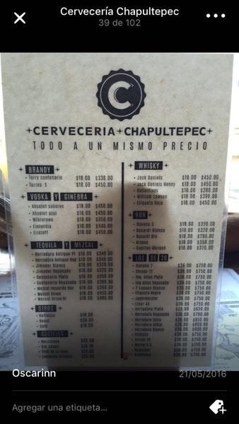 Carta del pub y bar Cervecería Chapultepec, Guadalajara, Avenida ...