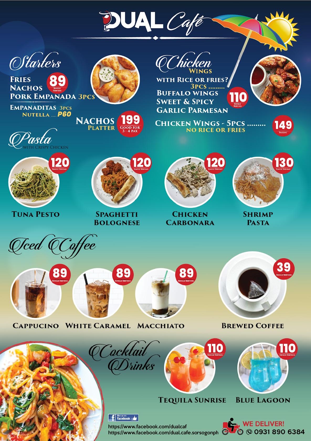 Menu at Dual Cafe, Sorsogon City