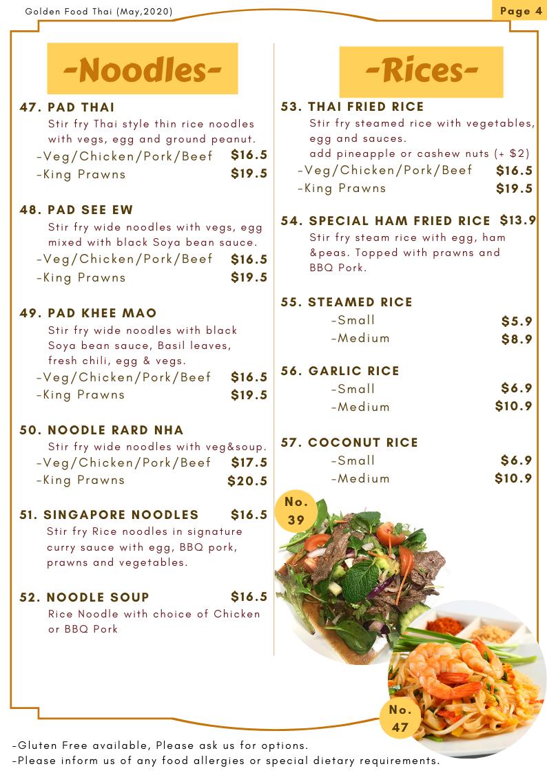Menu at Golden Food Thai Restaurant, North Albury